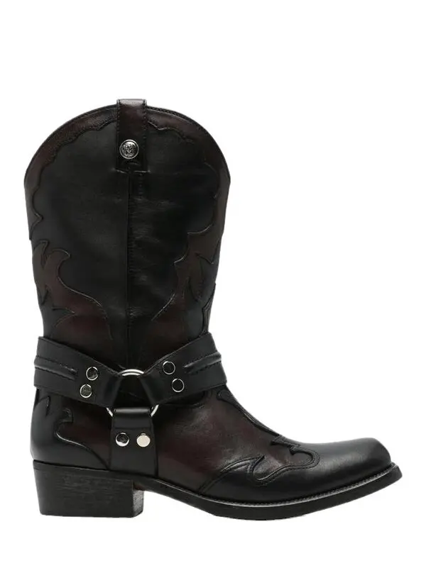 Versace Leather Harness Boots - Black