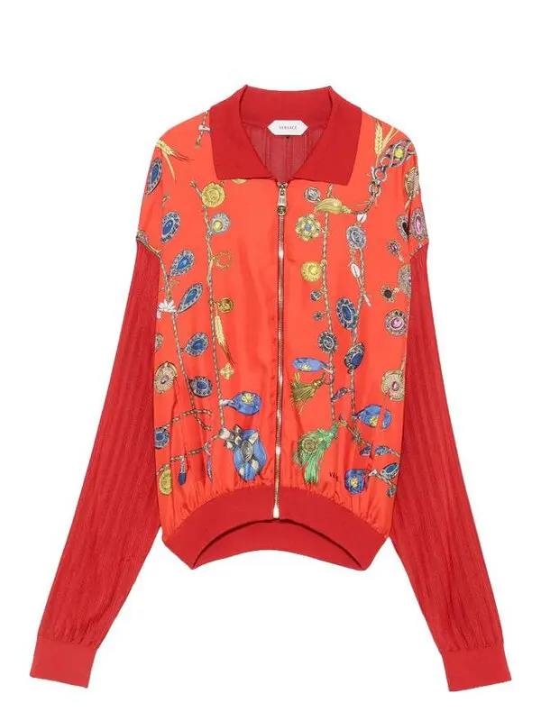 Versace Zip-up Cardigan With Jewellery Print - Red
