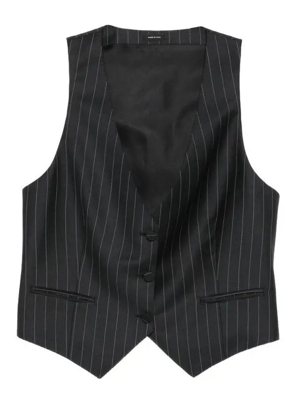TOM FORD V-neck Pinstripe Wool And Mohair Vest - Black