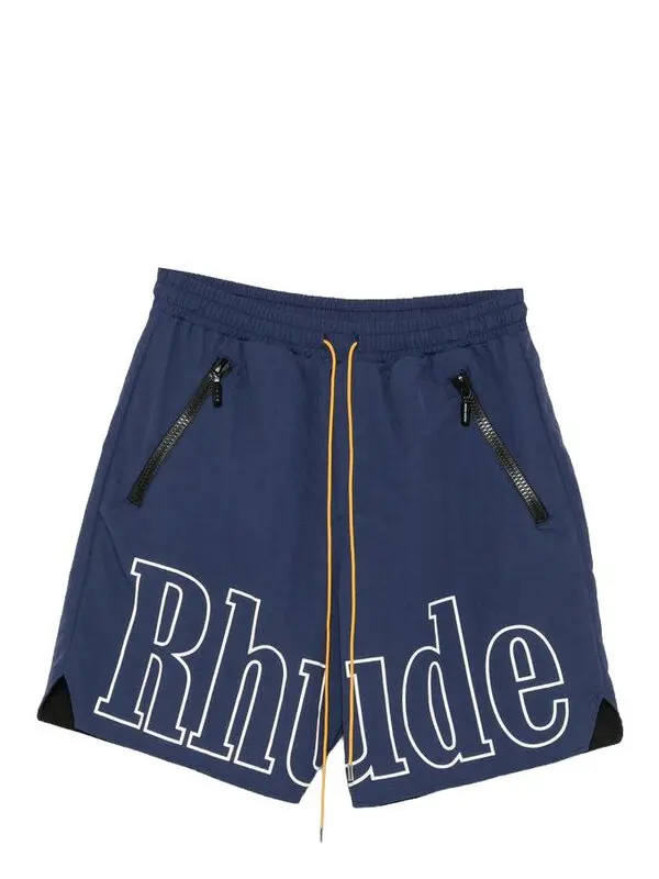 Rhude Navy Logo Print Track Shorts - Blue