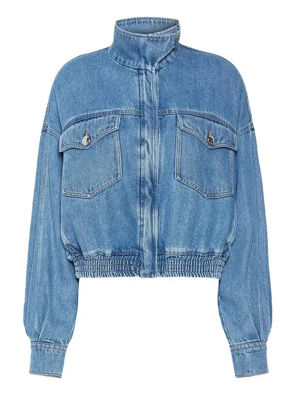 Sportmax Denim High Neck Zip Up Jacket - Blue
