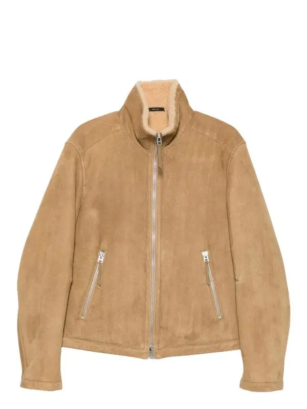 TOM FORD Suede Shearling Lined Zip-up Jacket - Brown
