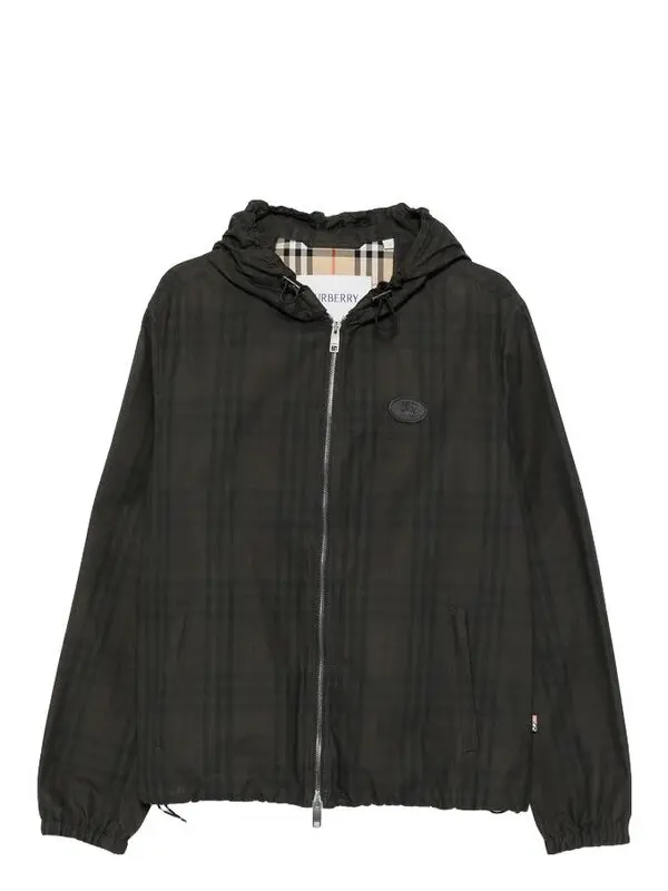 Burberry Checked Hooded Jacket With Drawstring - Brown