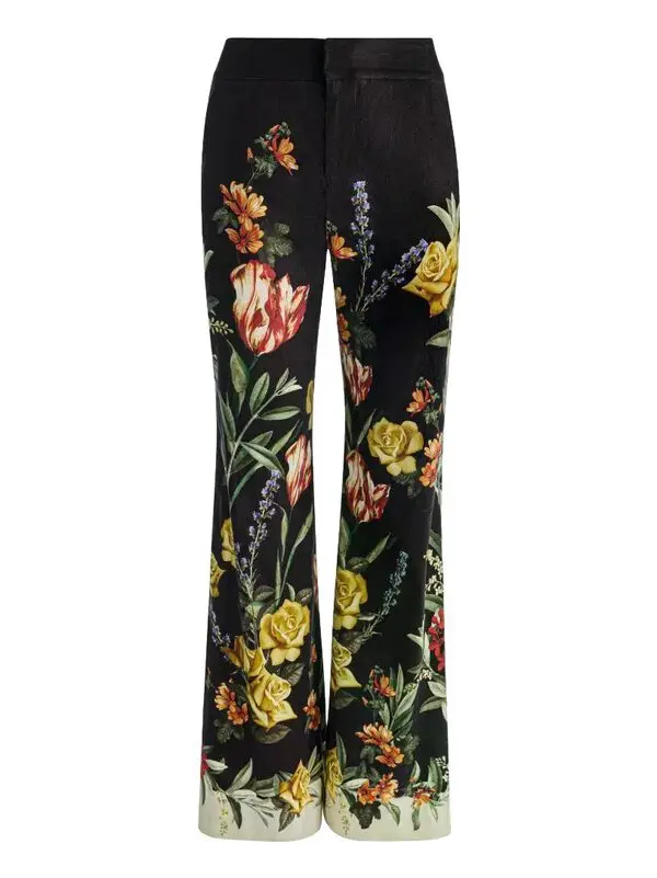 Alice + Olivia Dylan Floral Print Wide-leg Trousers - Black