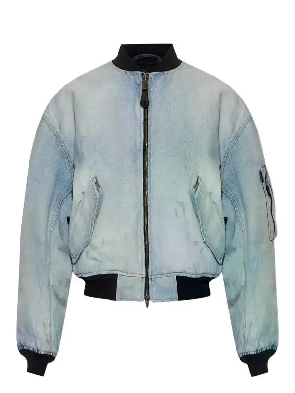 Balenciaga Zip Pocket Denim Bomber Jacket - Blue