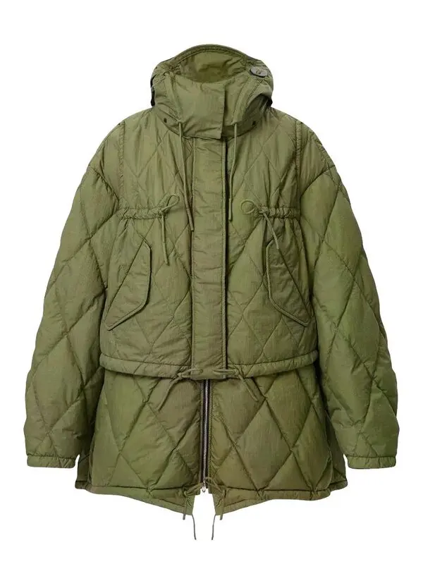 IENKI IENKI Quilted Drawstring Hood Jacket - Green