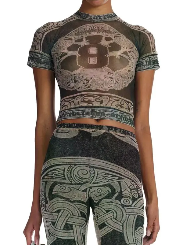 Ottolinger Graphic Print Sheer Cropped T-shirt - Black