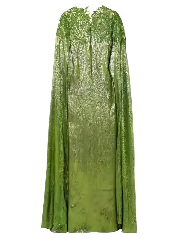 Oscar De La Renta Embellished Cape-effect Gown - Green