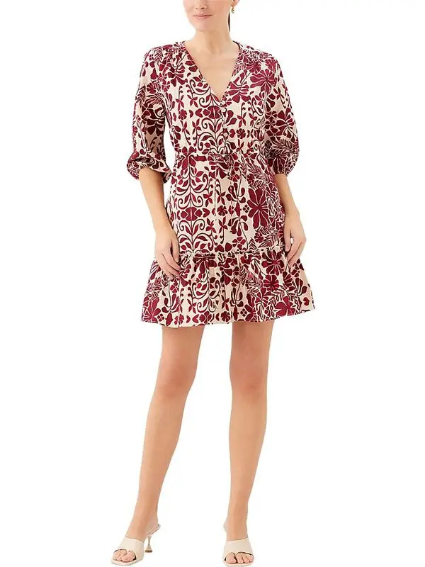 Fifteen Twenty Tasha Tiered 3/4 Sleeve Printed Dress - Print