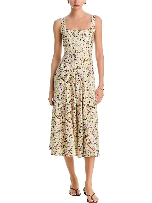 Aqua Floral Midi Dress - Yellow Multi