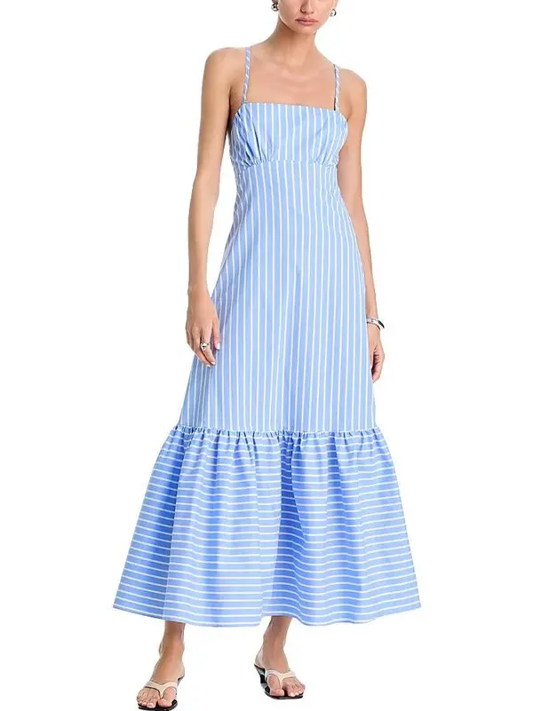 Aqua Stripe Open Back Maxi Dress - Blue/white