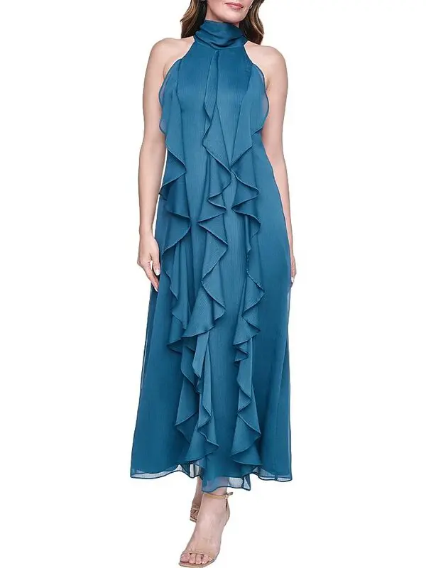 Eliza J Halterneck Cascade Ruffle Midi Dress - Teal