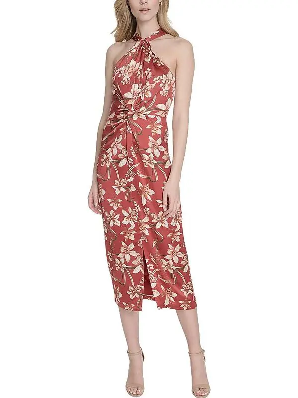 Eliza J Floral Print Midi Dress - Rust