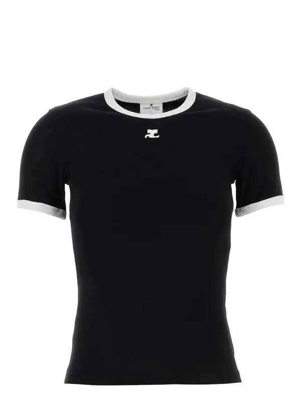 COURREGES Cotton T-shirt With Contrast Trim - Black