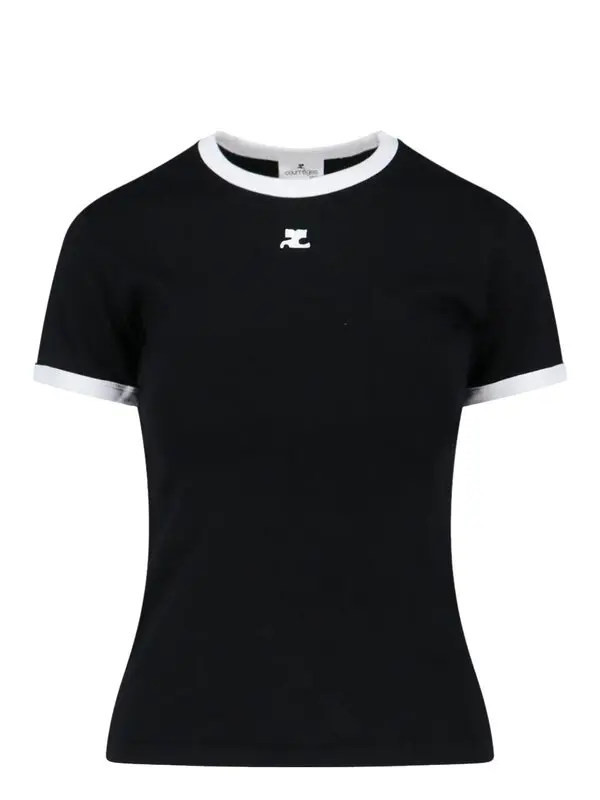 COURREGES Cotton T-shirt With Contrast Trim - Black