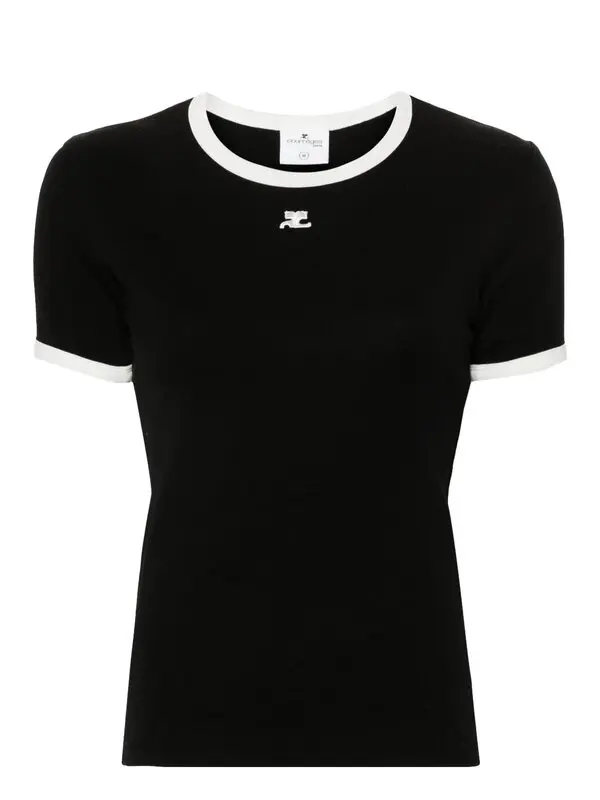 COURREGES Cotton T-shirt With Contrast Trim - Black