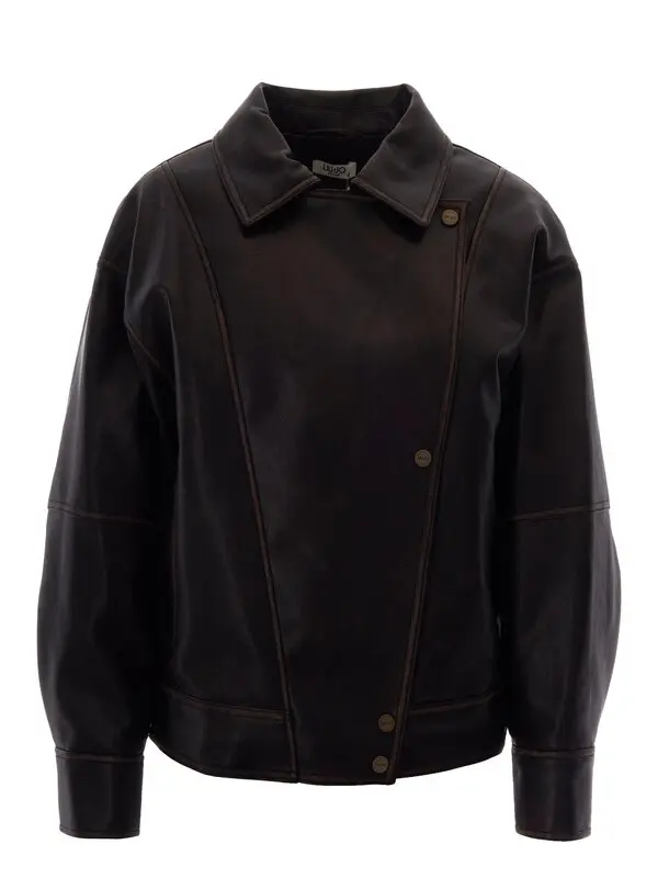 Liu Jo Faux Leather Shirt Jacket With Snap-button Closure - Deep Brown