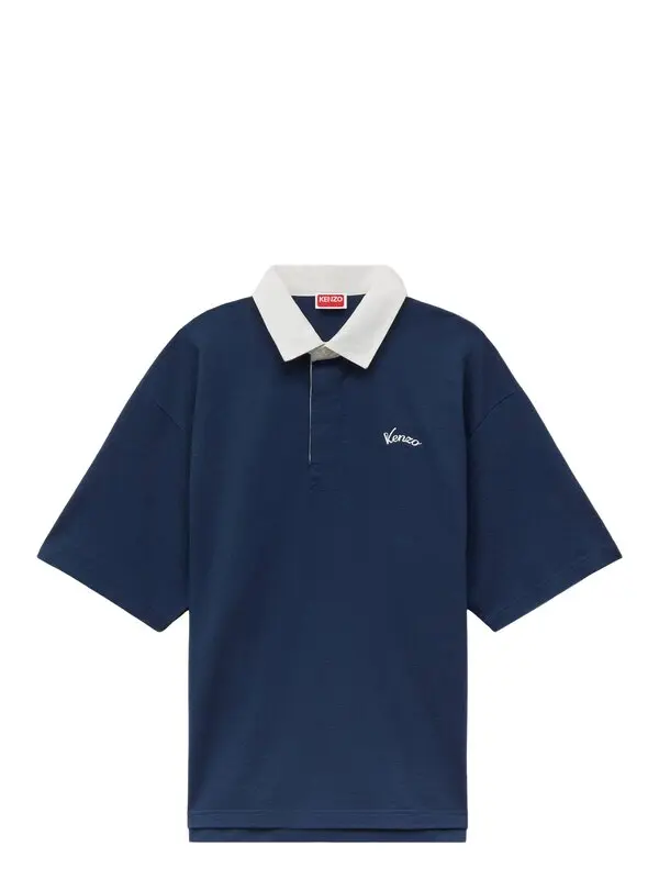 Kenzo Mini Embroidered Logo Cotton Polo Shirt For - Blu