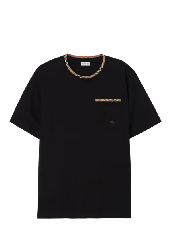 Burberry Cotton Logo T-shirt With Checkered Trim And Chest Pocket - Black
