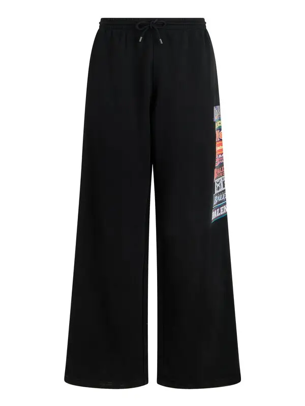 Balenciaga Cotton Drawstring Pants With Side Print - Black