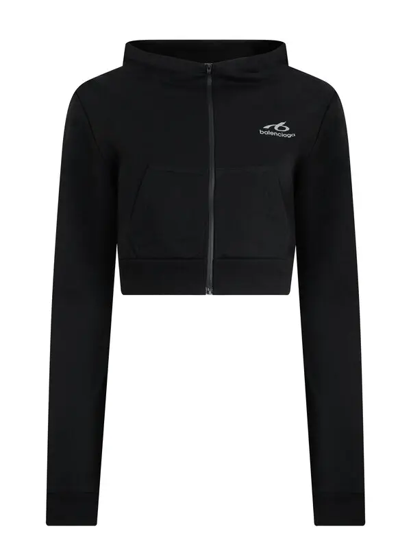 Balenciaga Cropped Zip Hoodie With Hood - Black