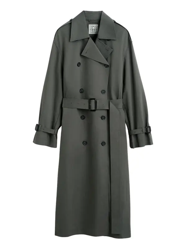 TOTEME Organic Cotton Blend Trench Coat With Belt - Grey