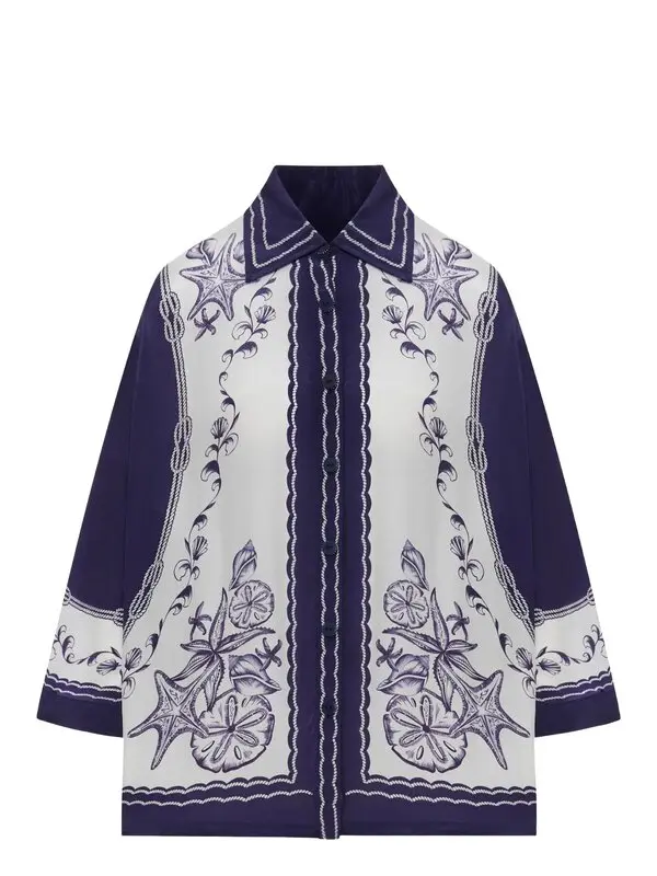 Farm Rio All-over Print Button-up Shirt With Wide Sleeves - Bianco