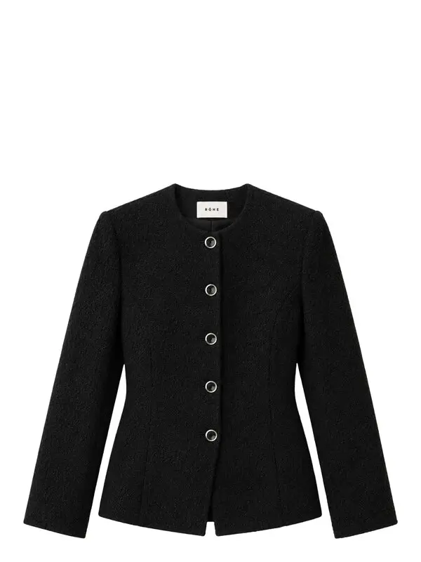 RÓHE Shaped Bouclé Wool Blazer With Rounded Neckline And Metal Button Closure - Black