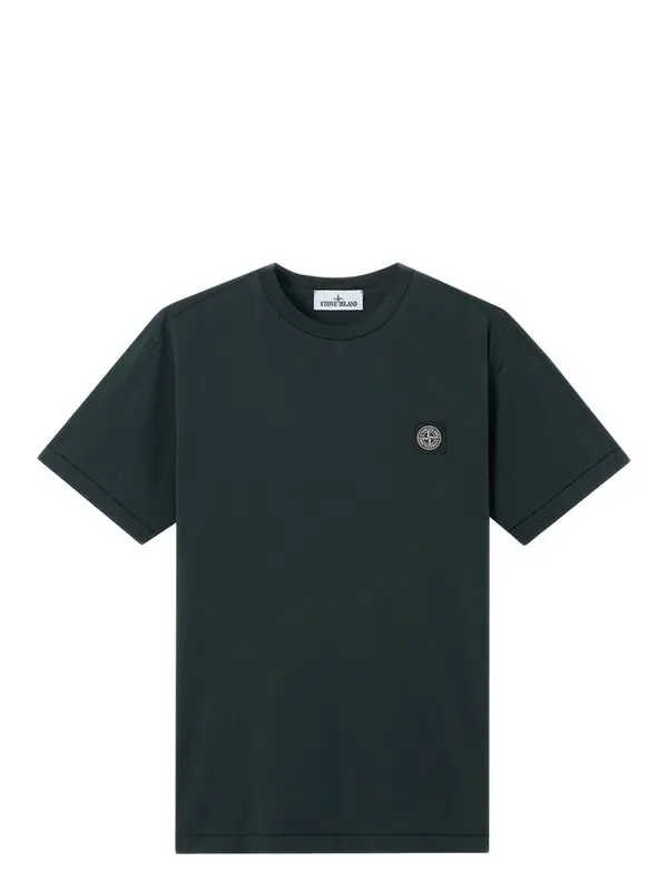 Stone Island Slim-fit Cotton Crewneck T-shirt With Ribbed Neckline & Compass Patch - Verde