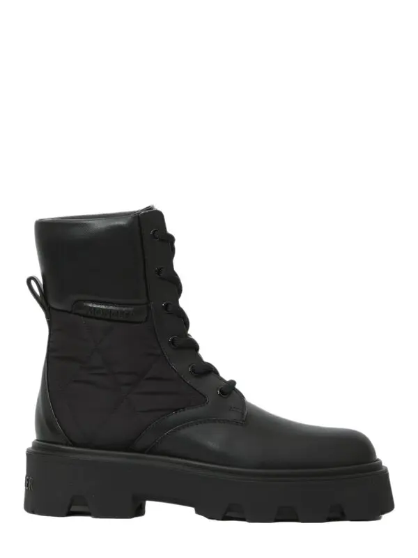Moncler Leather Ankle Boots With Quilted Nylon Inserts - Nero