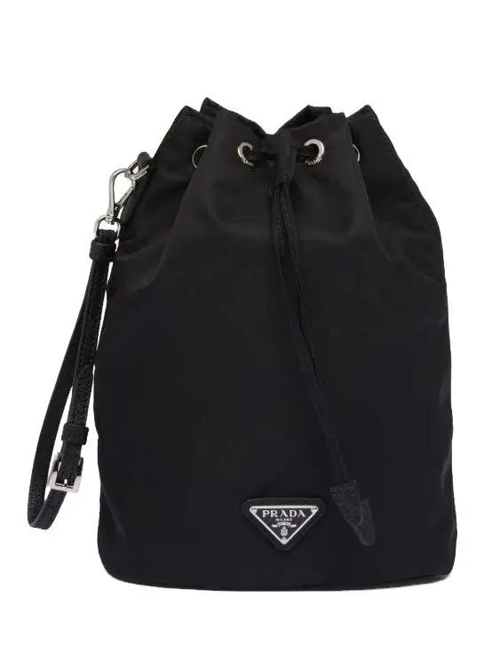 Prada Drawstring Bucket Bag With Detachable Wristlet - Black