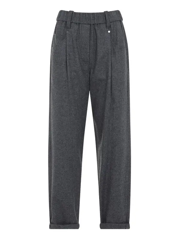 Brunello Cucinelli Pull-on Tapered Wool-blend Flannel Pants - Gray