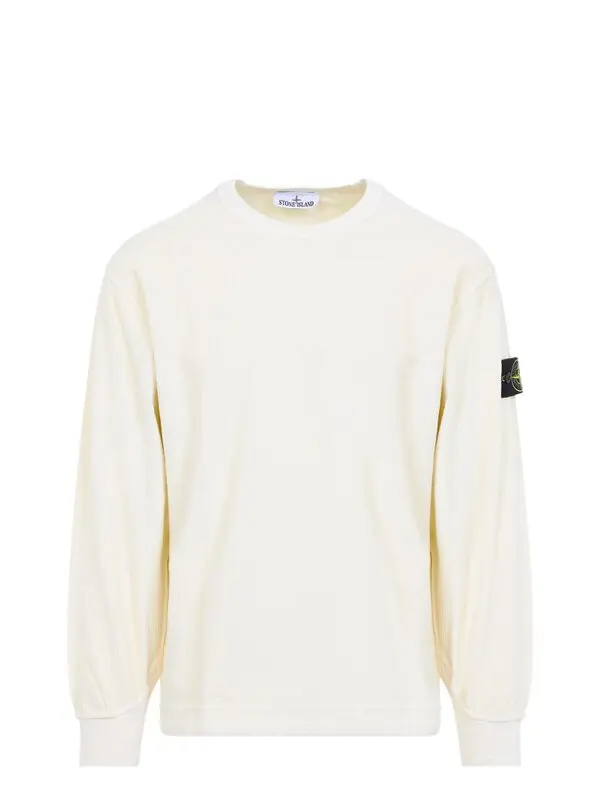 Stone Island Ribbed Cotton Crewneck Sweatshirt With Detachable Compass Badge - Multicolor