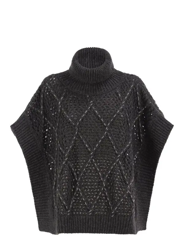 Peserico Virgin Wool Openwork Knit Roll-neck Poncho - Multicolor