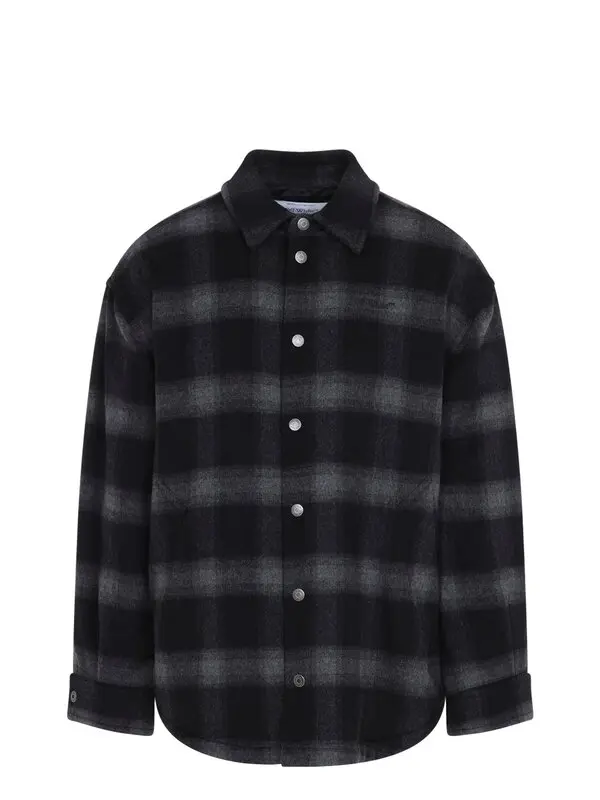 Off-White Lbl Flannel Wool Padded Overshirt Coat - Black
