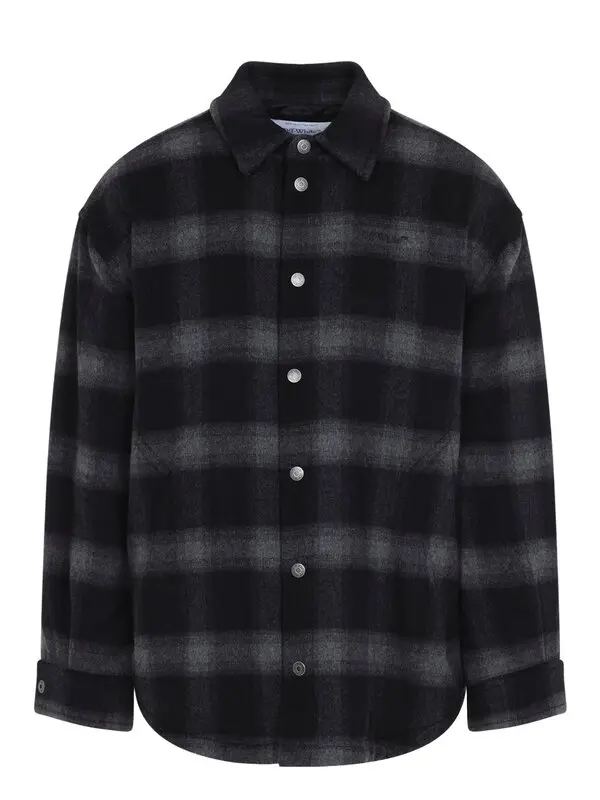 Off-White Flannel Wool Overshirt Padded Coat - Black