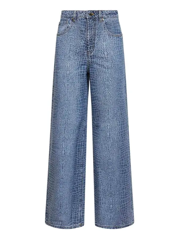 SELF-PORTRAIT Blue Rhinestone Croc-effect Wide Leg Jeans - Multicolor