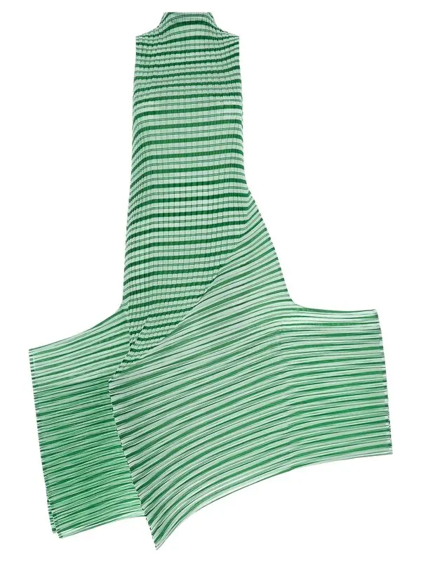 Issey Miyake Generic Stripes" High Neck Sleeveless Pleated Dress - Green