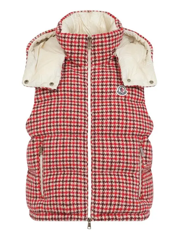 Moncler Niverolle Checked Wool Blend Padded Vest - Red