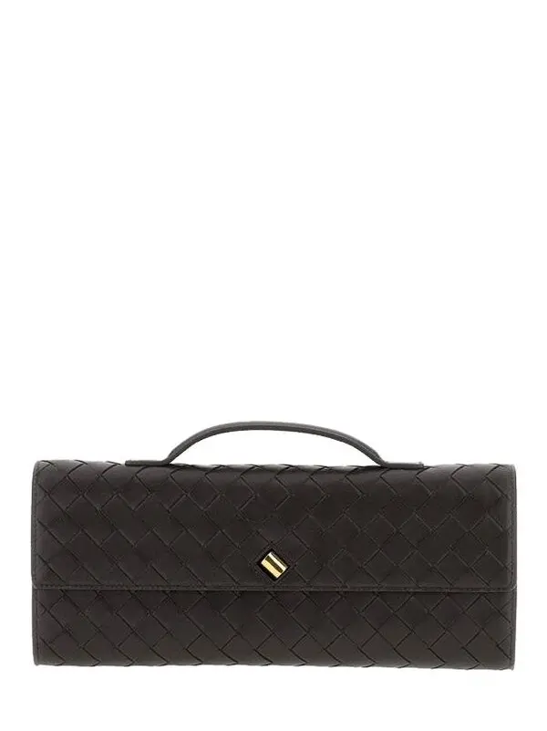 Bottega Veneta Andiamo Leather Clutch With Intrecciato Weave And Golden Metal Handle - Multicolor