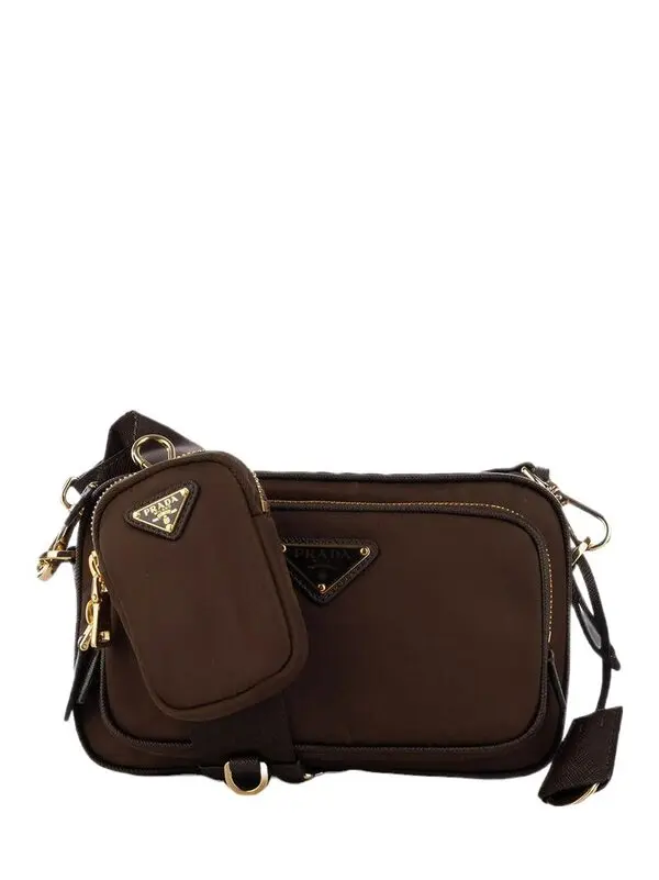 Prada Shoulder Bag With Detachable Pouch - Brown