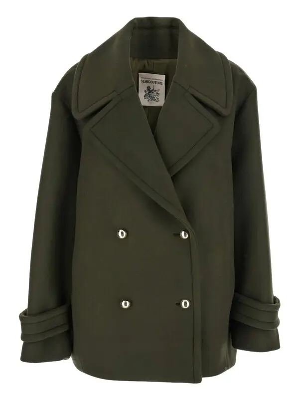 SEMICOUTURE Double-breasted Long Coat - Black
