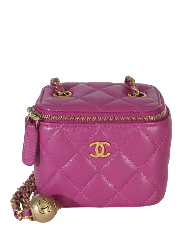 Chanel Dark Quilted Lambskin Vanity Case With Chain - Purple