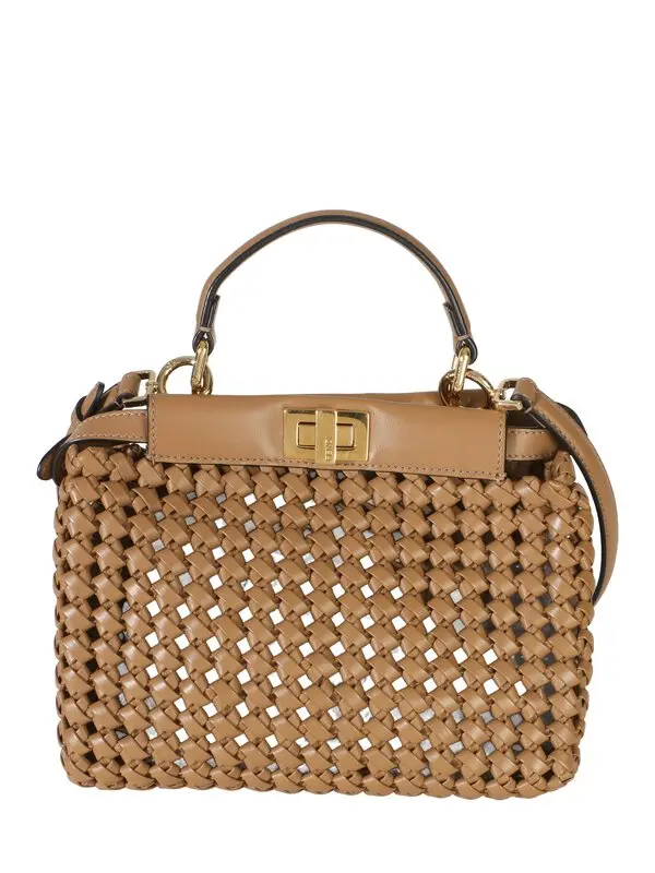 Fendi Woven Calfskin Peekaboo Iconic Satchel - Tan