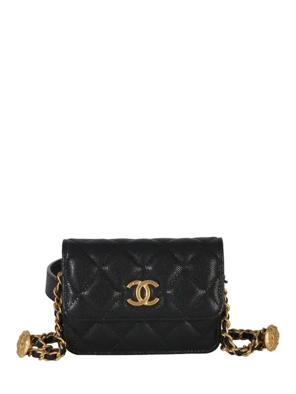 Chanel Quilted Caviar Twist Coin Purse With Chain - Black