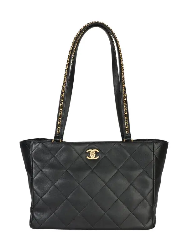 Chanel Quilted Calfskin Book Pocket Shopping Tote - Black