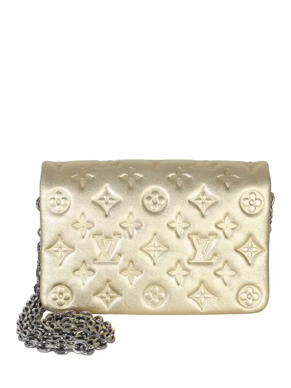 LOUIS VUITTON Metallic Embossed Lambskin Monogram Pochette Coussin - Gold