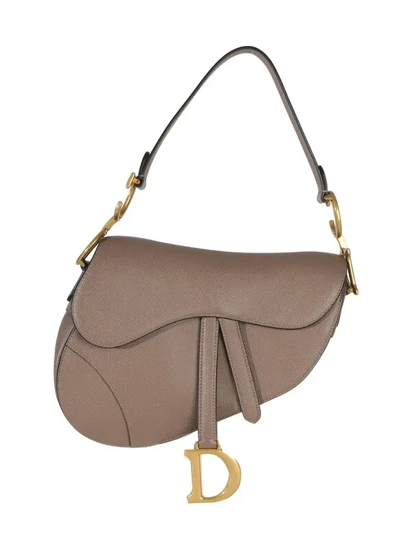 Dior Taupe Grained Calfskin Saddle Bag - Brown