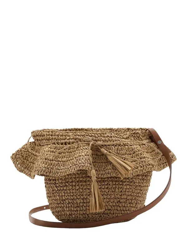 Mango Woven Straw Bucket Bag With Faux-leather Strap - Brown