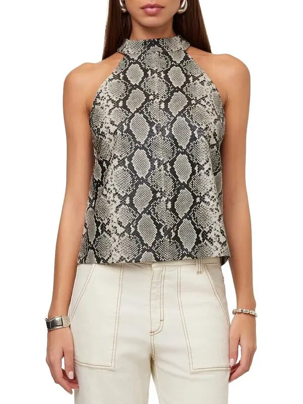 Fifteen Twenty Faux Leather Halter Top - Print